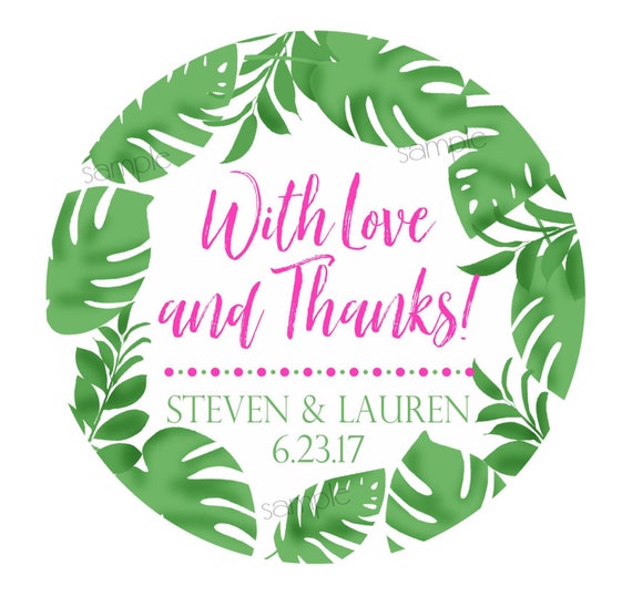 Palm Leaf Stickers, Tropical Leaf Labels, Personalized Wedding Stickers ...