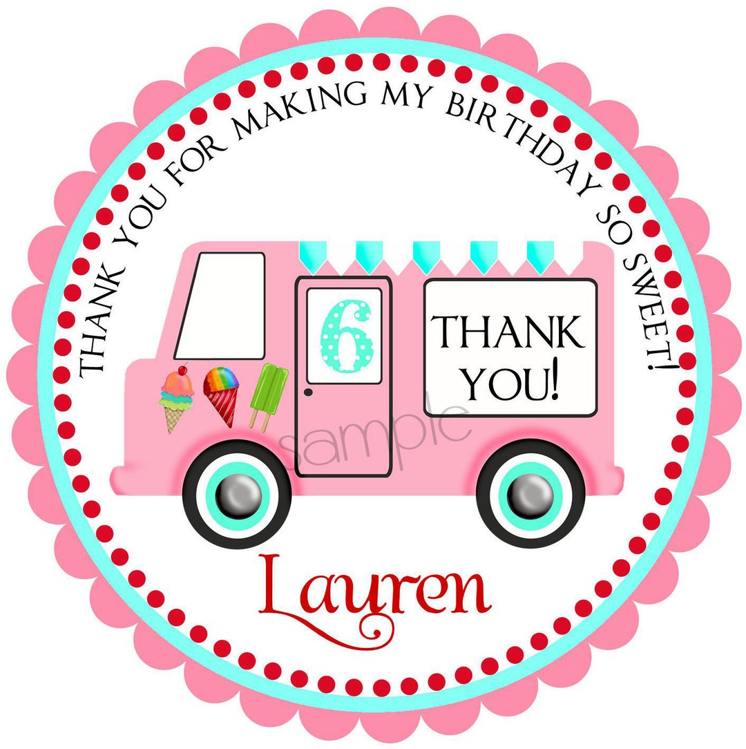 Ice Cream Birthday Party Stickers, Girls, Vintage Ice Cream Truck ...