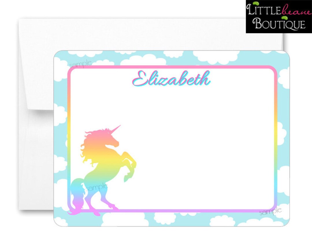 Rainbow Unicorn Notecards, Unicorn Stationery, Flat Notecards, Rainbow ...