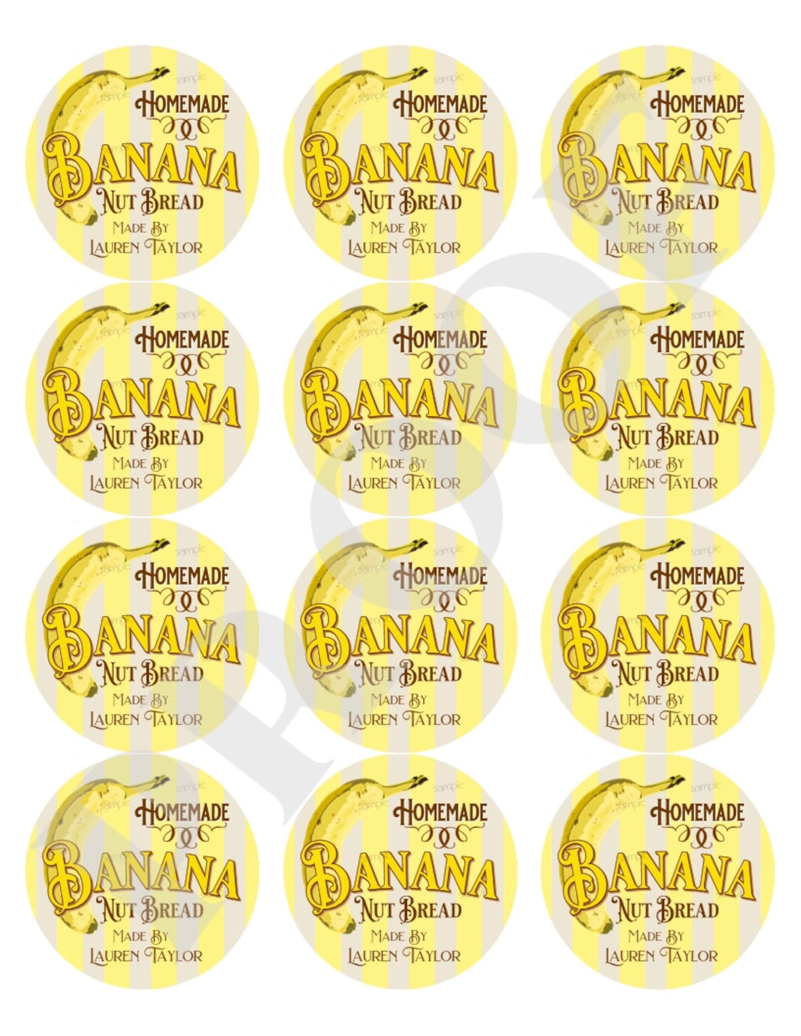 Banana Nut Bread Labels Banana Stickers Banana Bread Baking - Etsy