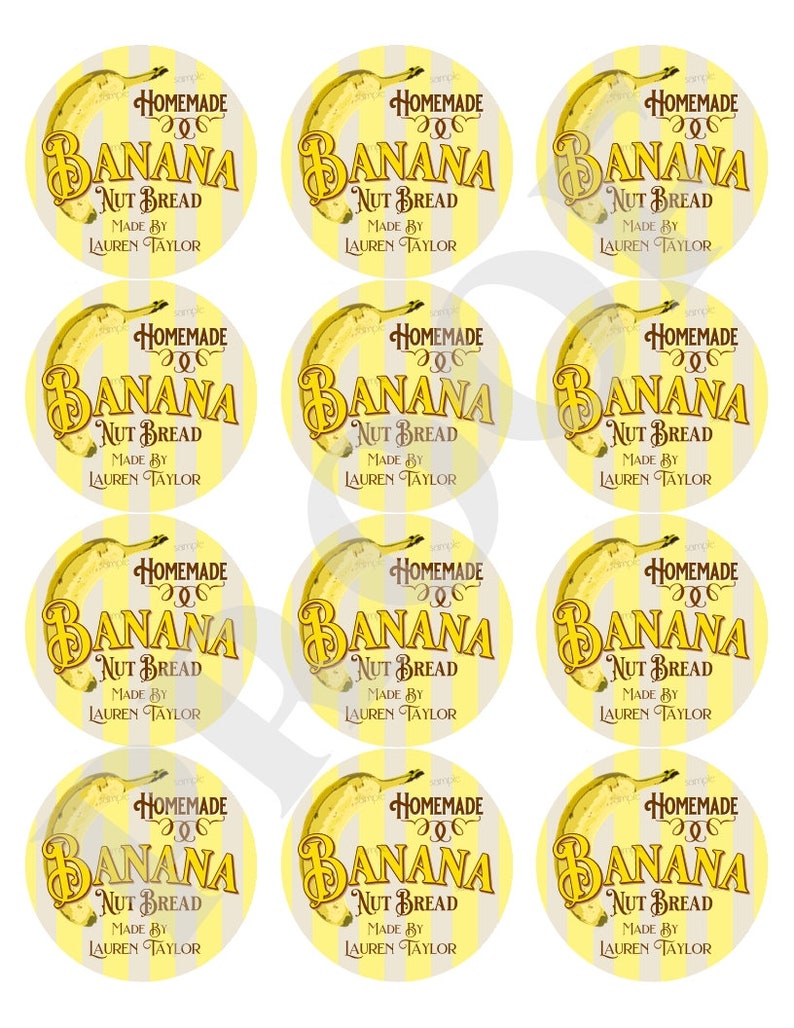 Banana Nut Bread Labels, Banana Stickers, Banana Bread Baking Labels ...