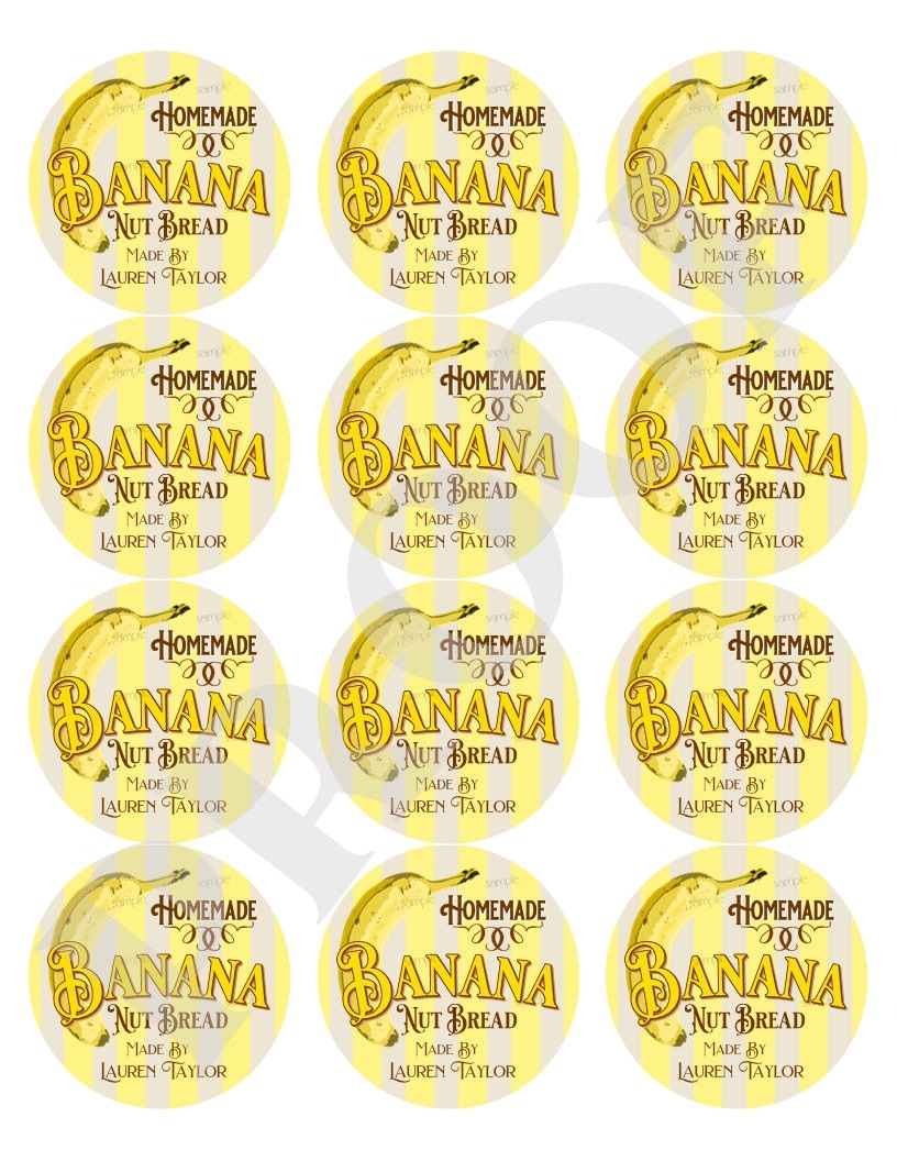 Banana Nut Bread Labels, Banana Stickers, Banana Bread Baking Labels ...
