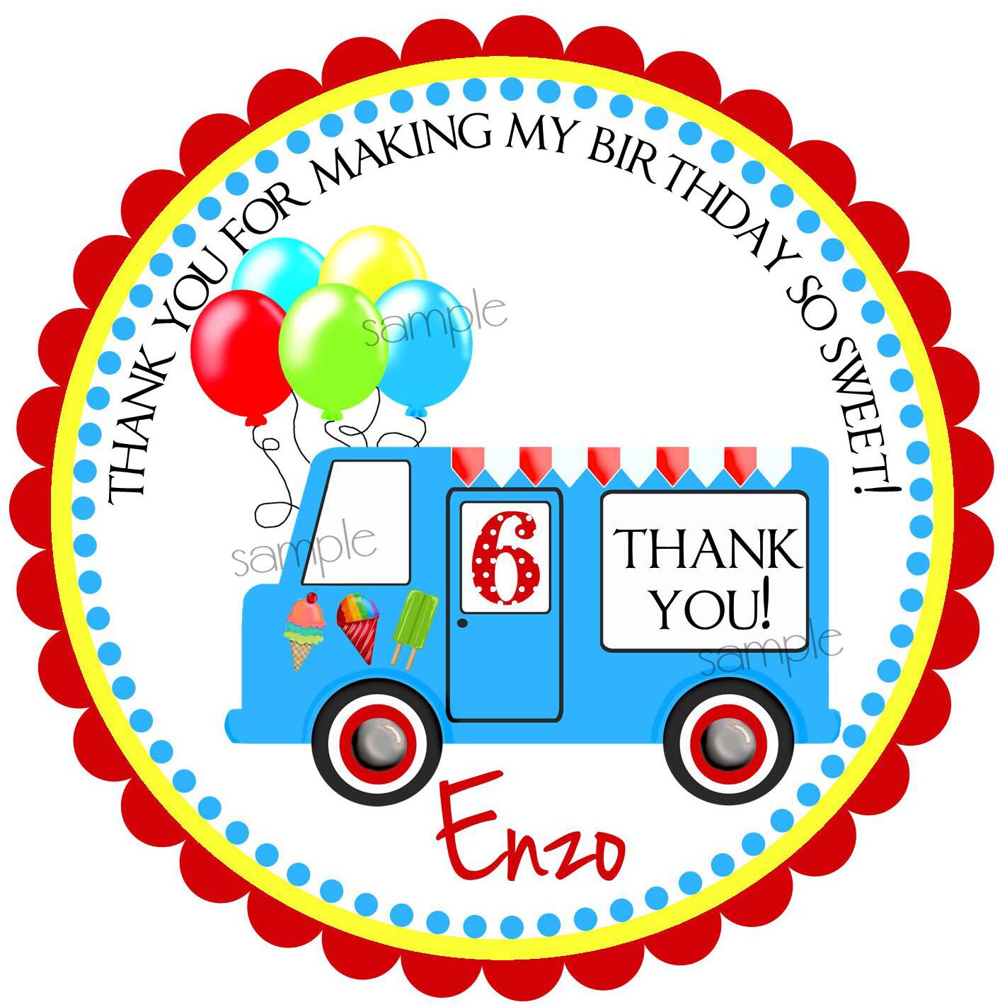 Ice Cream Birthday Party Stickers Ice cream and Balloons | Etsy