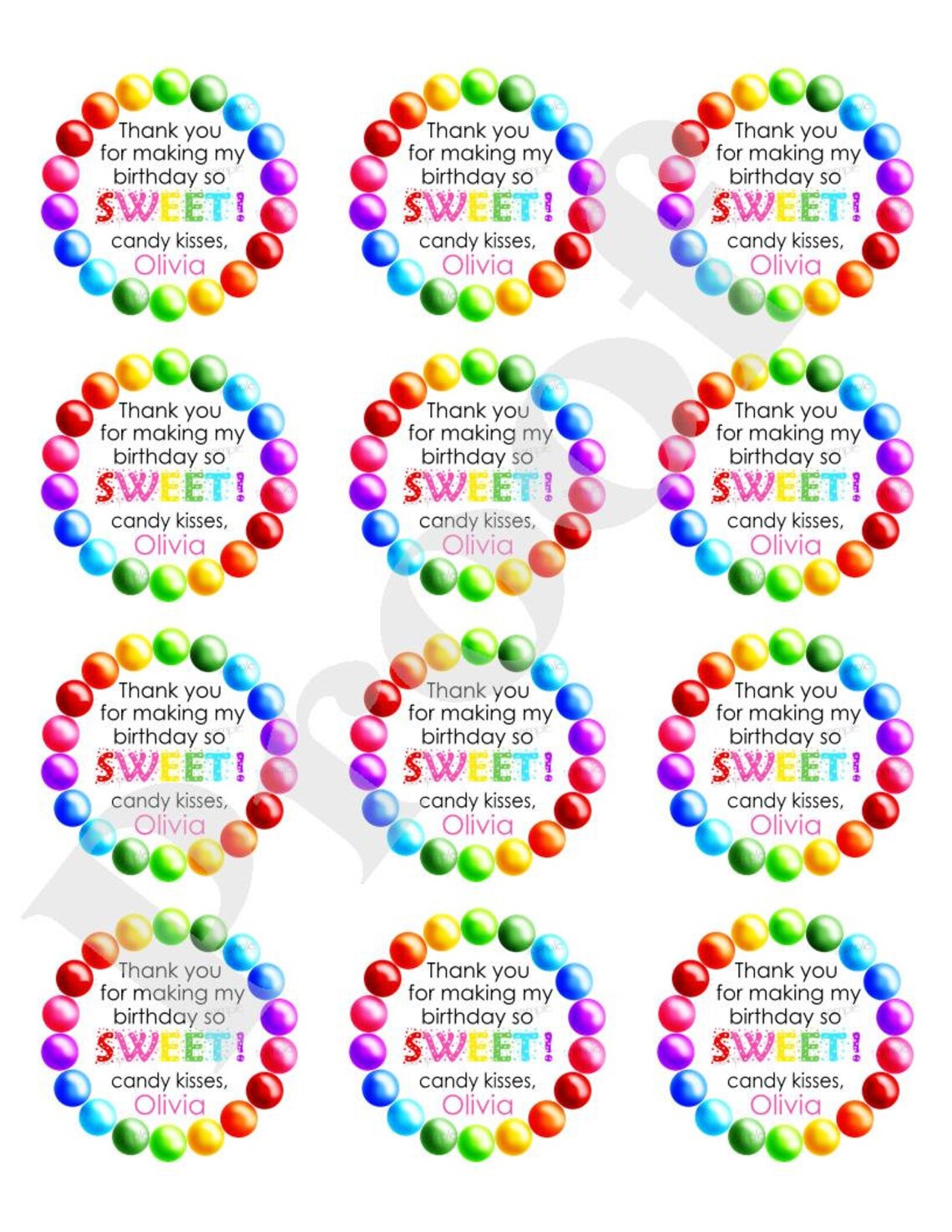 Candy Party Labels, Gumball Stickers, Sweet Shop Birthday Stickers ...