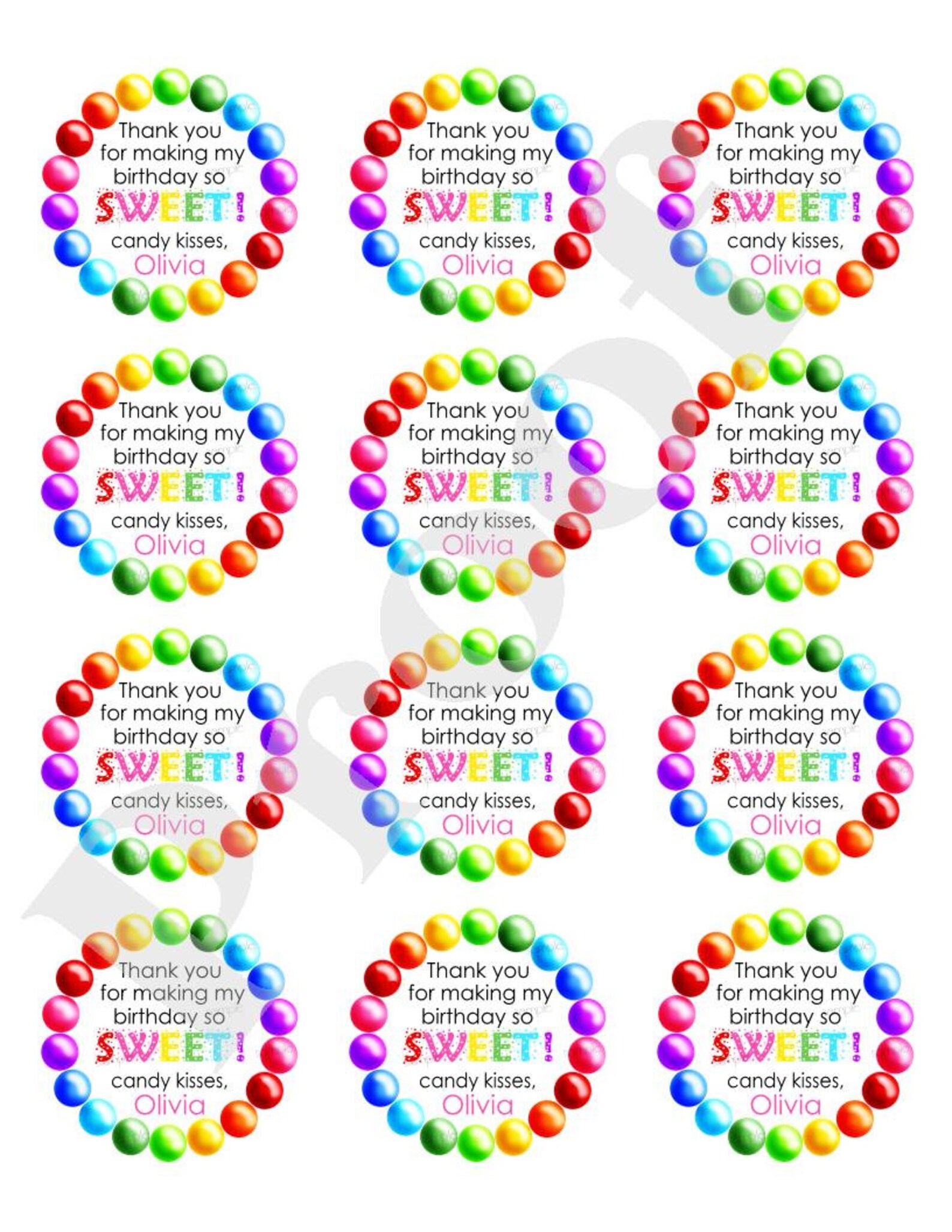 Candy Party Labels, Gumball Stickers, Sweet Shop Birthday Stickers ...