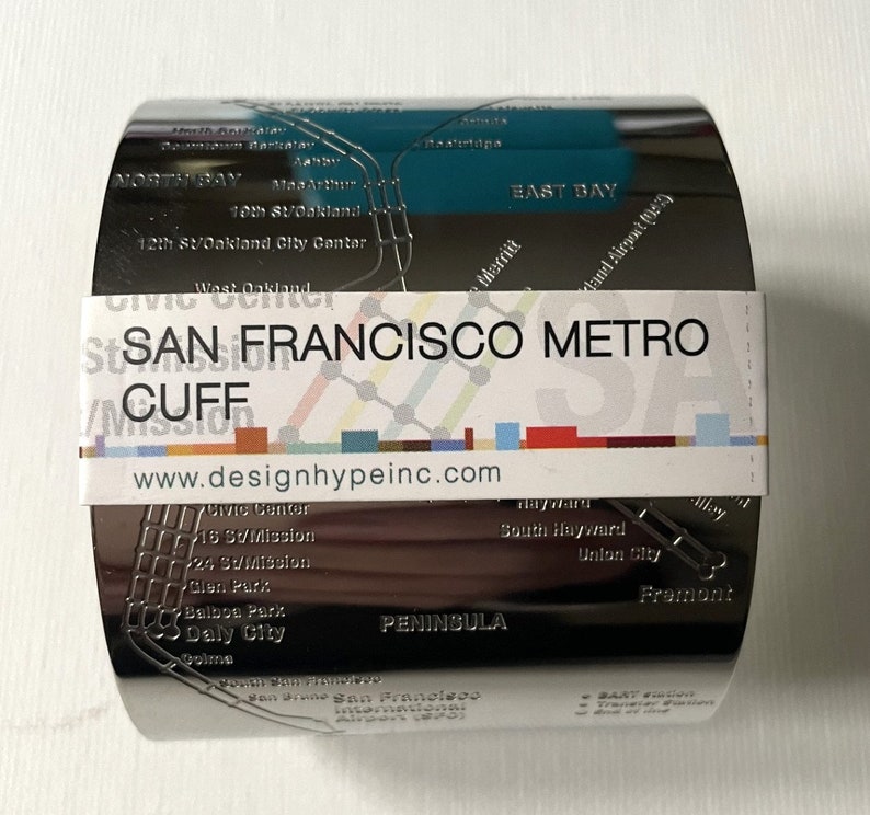 San Francisco Subway Map Cuff Bracelet Embossed Stainless Steel ...