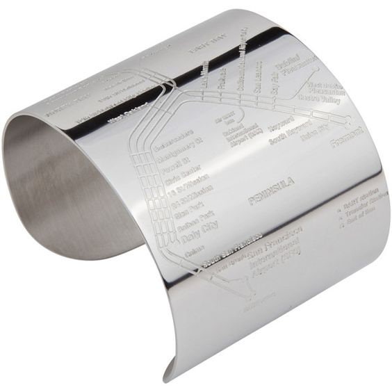 San Francisco Subway Map Cuff Bracelet Embossed Stainless Steel ...