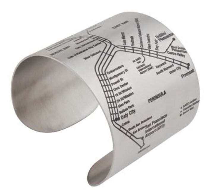 San Francisco Subway Map Cuff Bracelet Embossed Stainless Steel ...