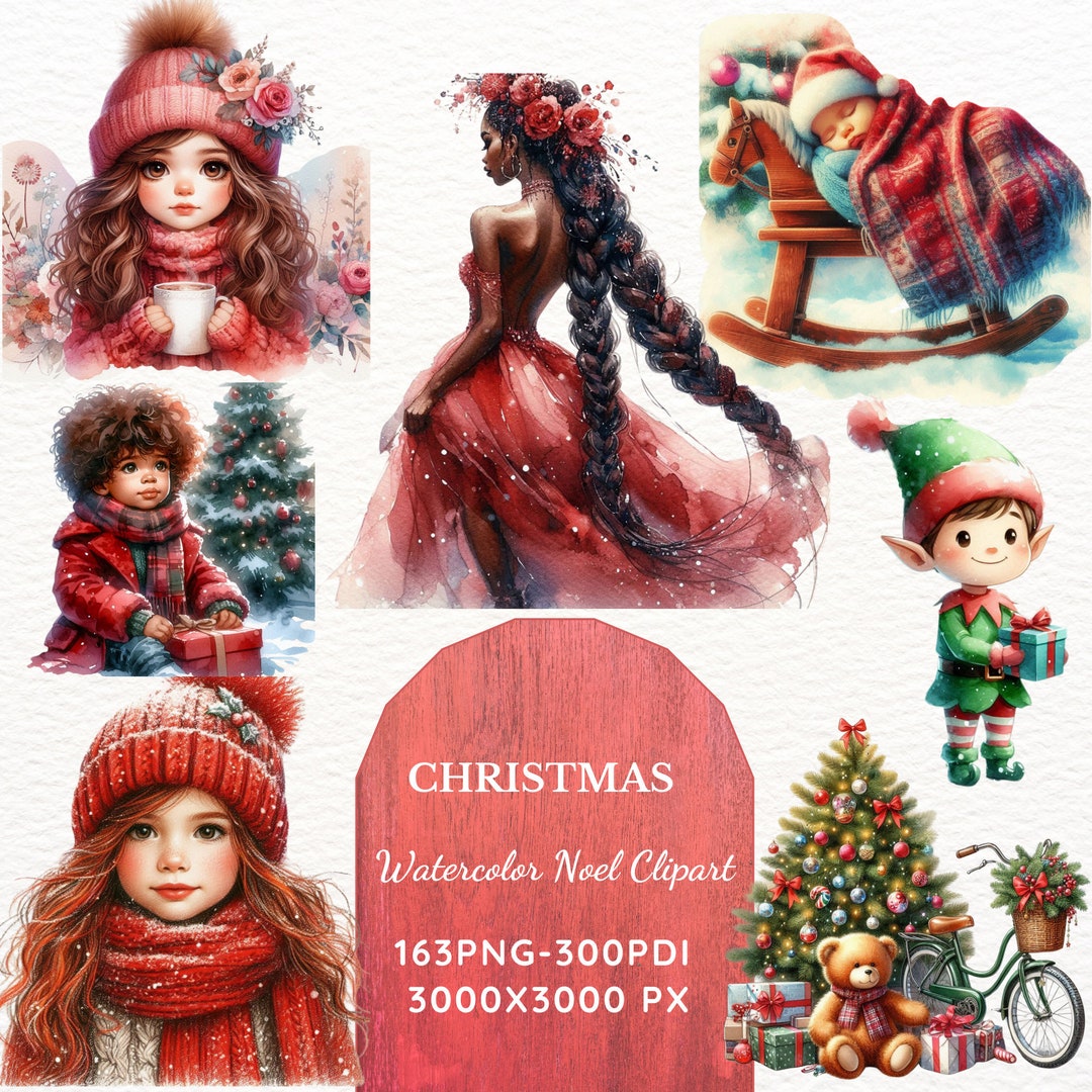 Red Christmas Clipart Pack, Pastel Christmas Clipart Png Pack, Digital ...
