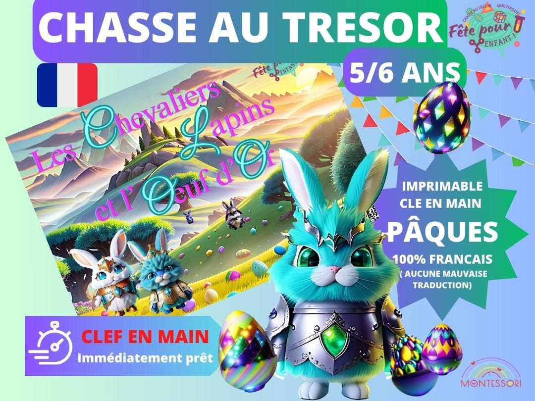 5/6 Years Easter Treasure Hunt Knight Rabbits in French Indoor and ...