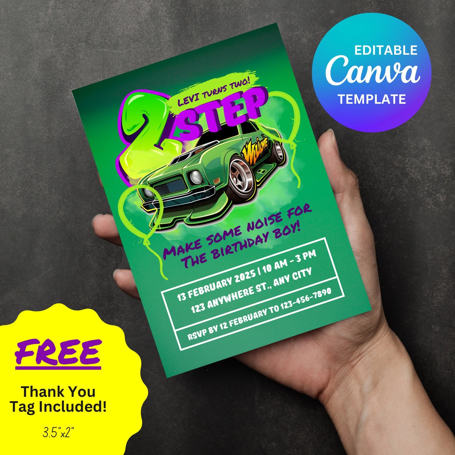 Low Rider Car Themed Birthday Invitation, Editable Hot Wheels Car Party ...