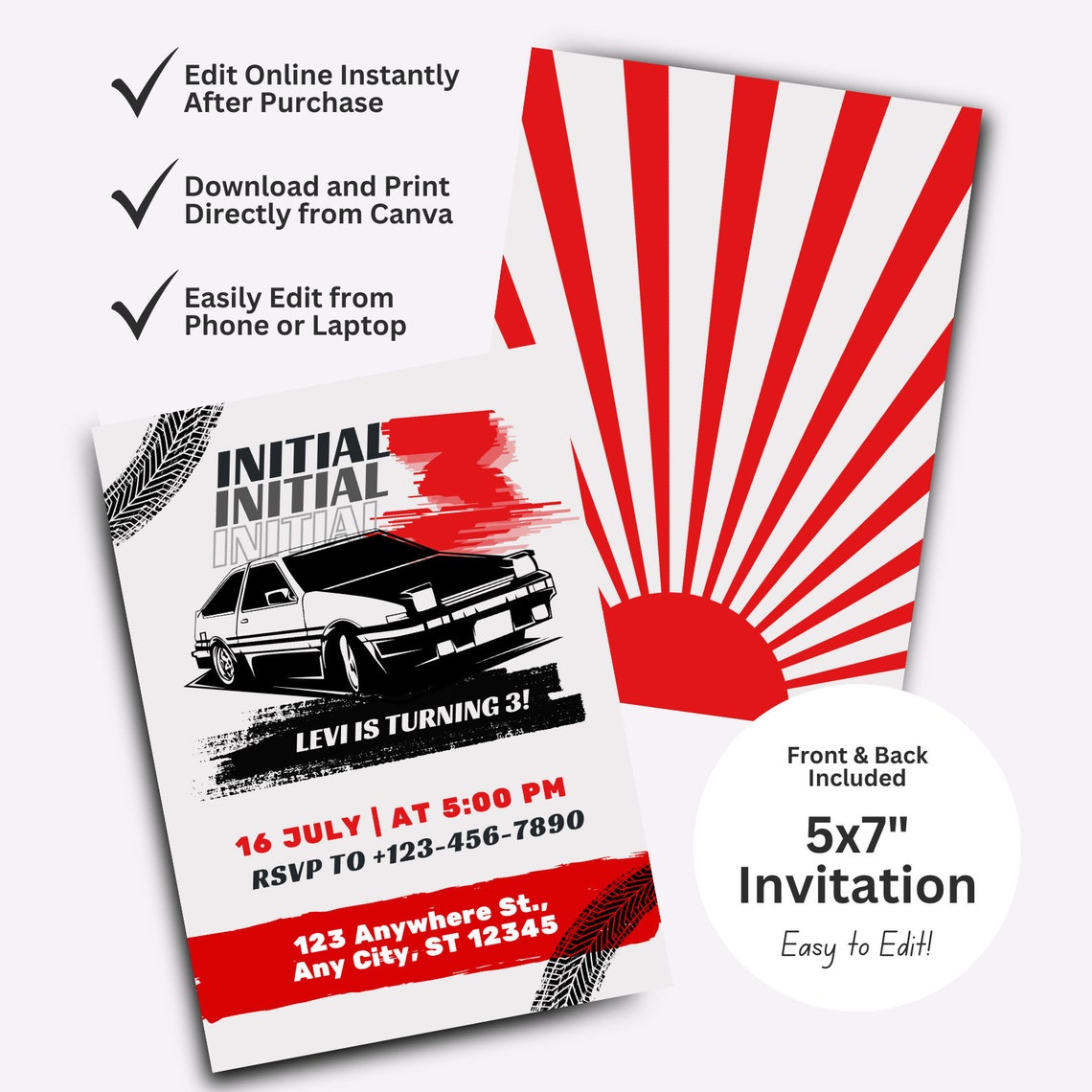 Initial D Car Birthday Invitation: JDM Theme, Editable Template ...
