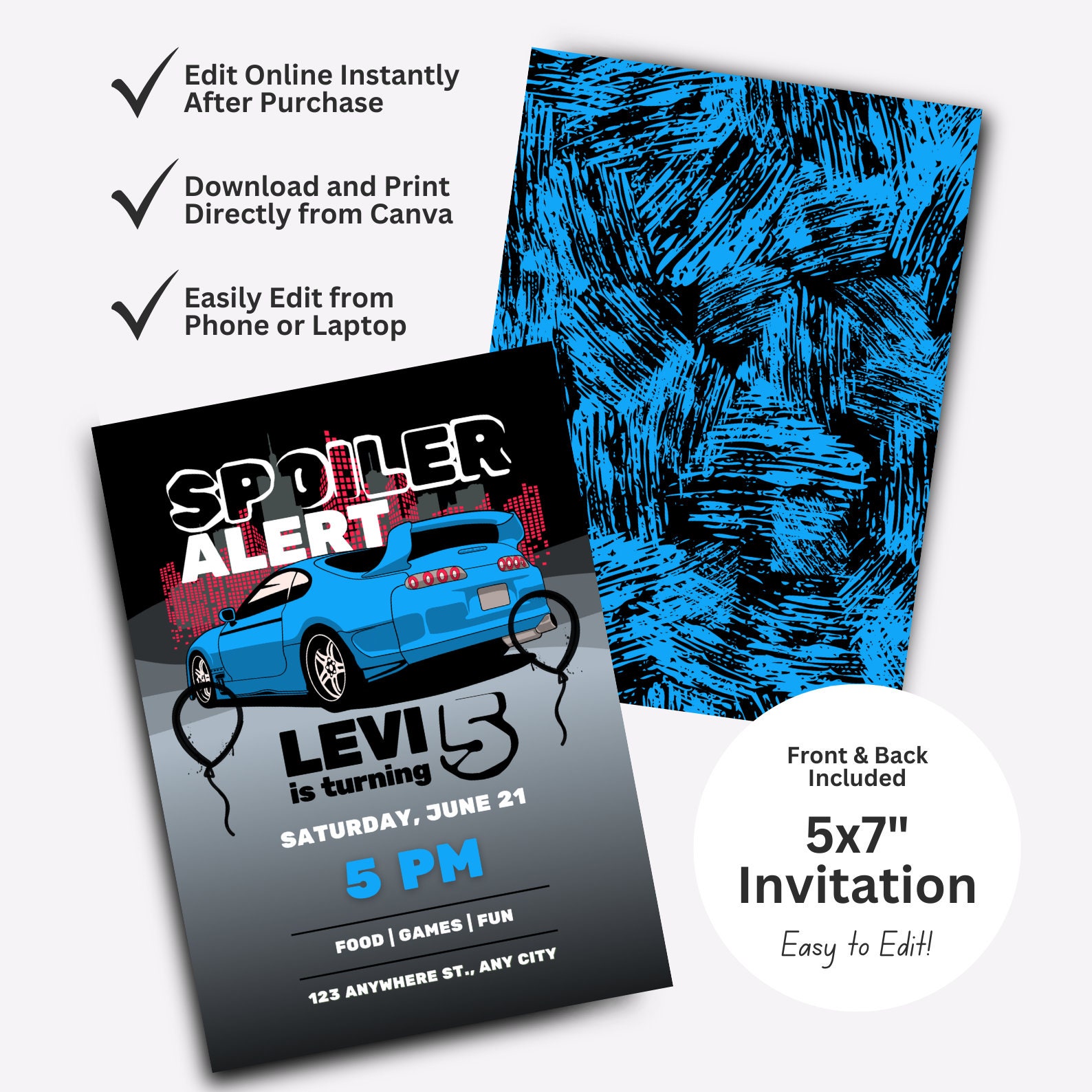 Supra JDM Car Themed Birthday Invitation, Editable Sports Car Party ...