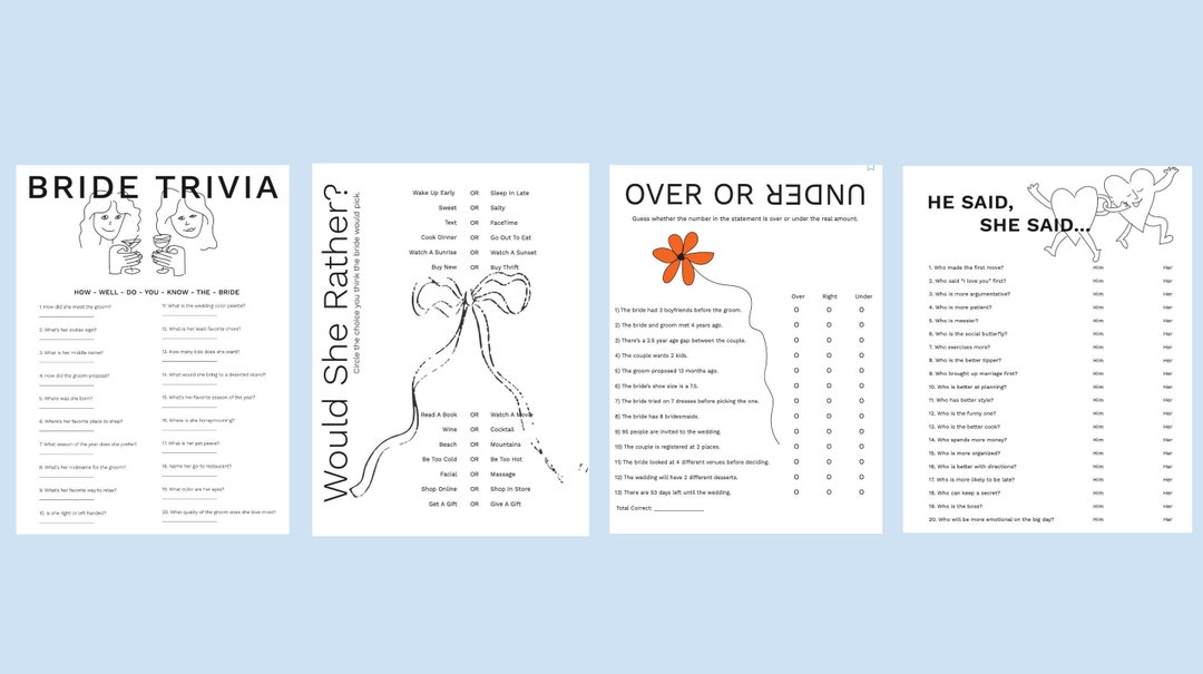 Bridal Shower Digital Print Out Games (4 Total) - Etsy