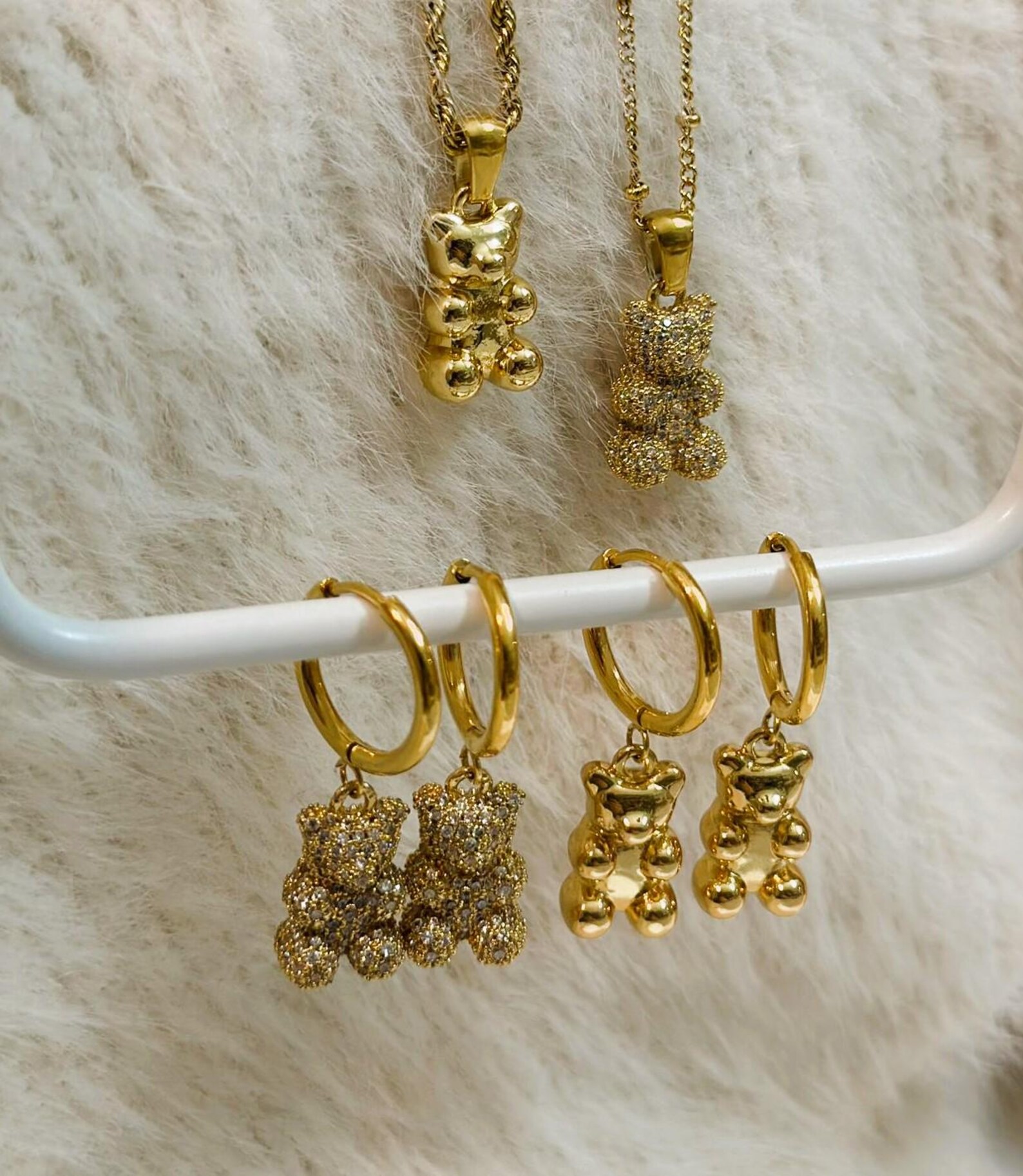 18K Gold Filled Bear Necklace, Crystal Solid Bear Pendant Necklace ...