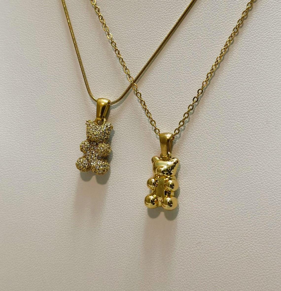 18K Gold Filled Bear Necklace, Crystal Solid Bear Pendant Necklace ...
