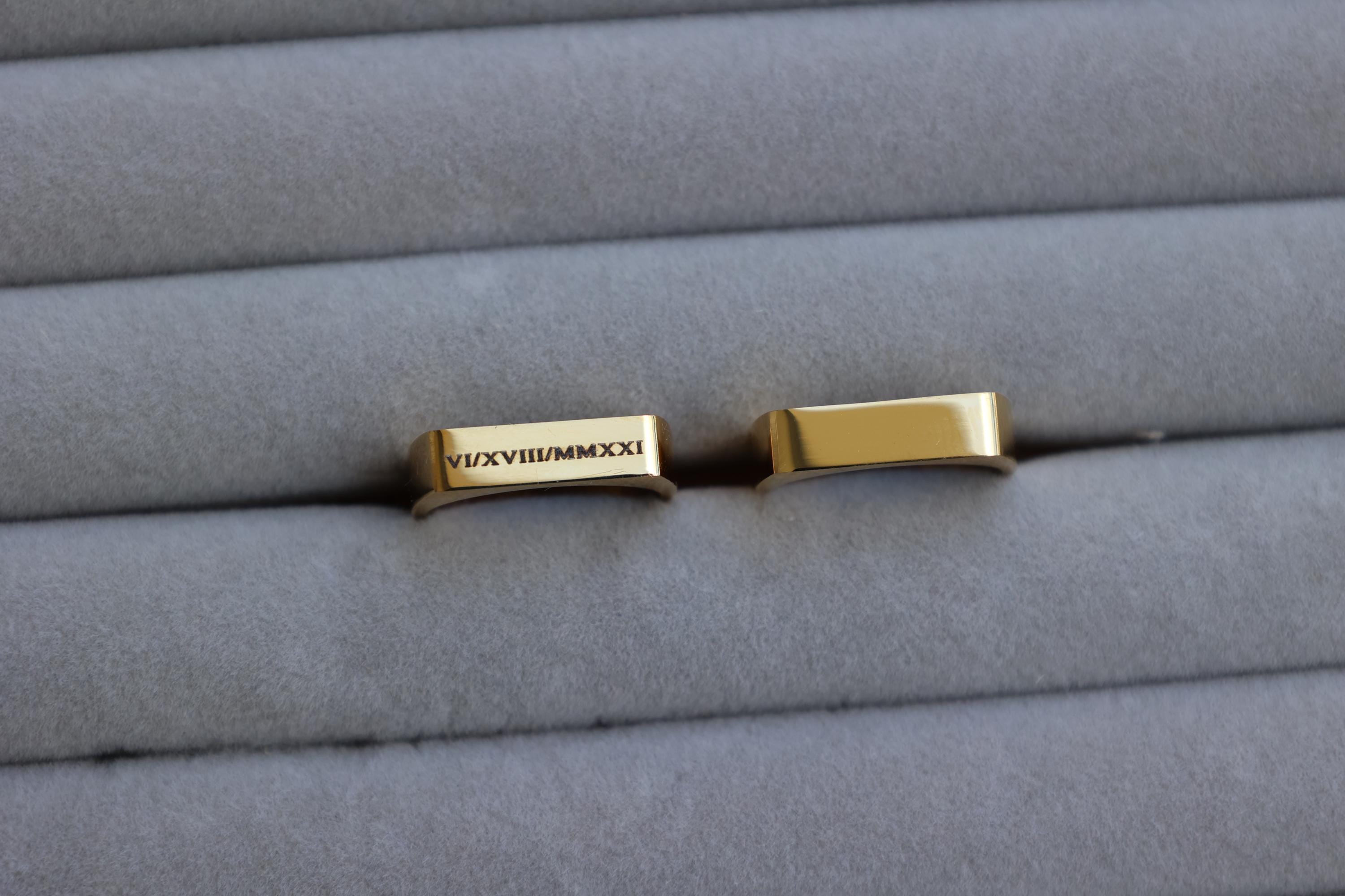 Personalized Ring, 18K Gold Signet Ring, Engraved Name Ring, Waterproof ...
