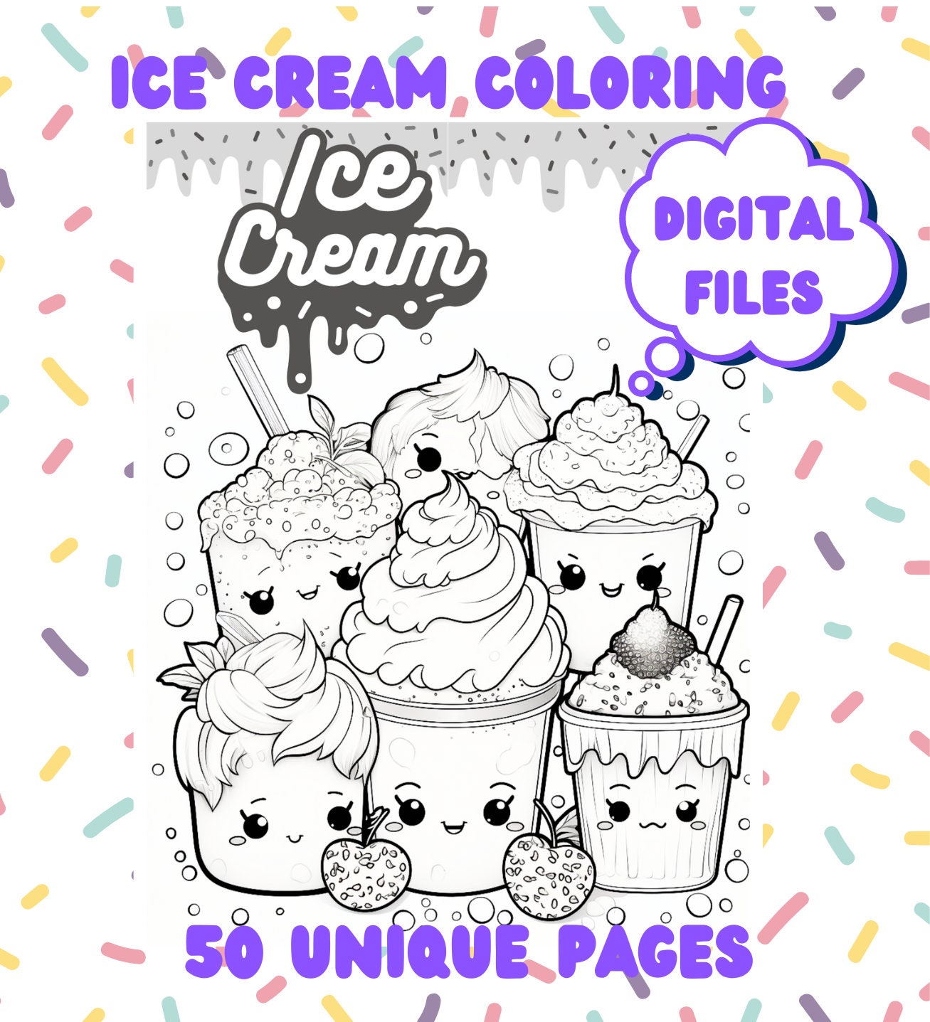 Ice Cream Coloring Pages - Instant Download - 50 Pages - Etsy