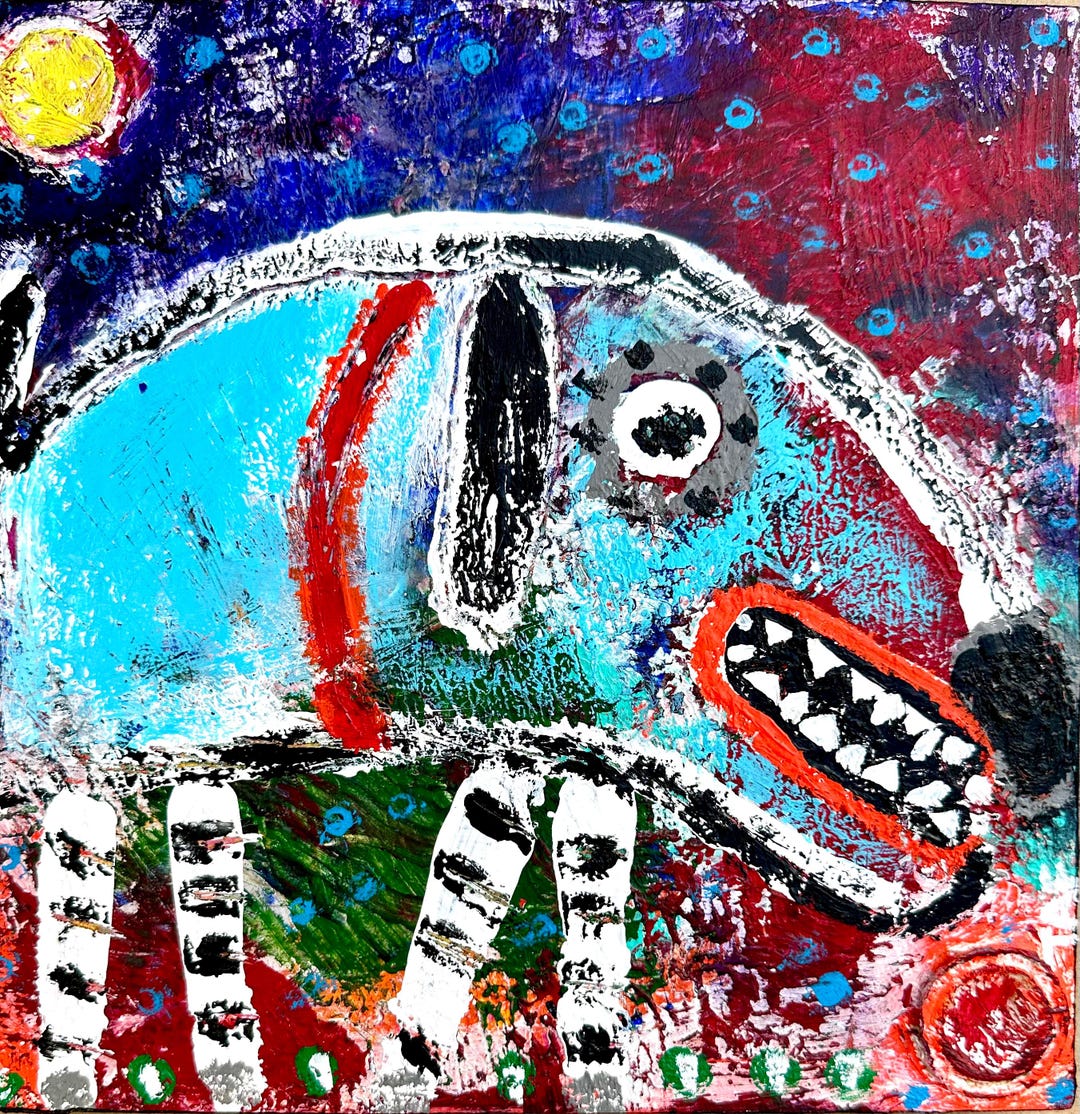 Tracey Ann Finley Original Street Dog Painting Mixed Media on Wood Folk ...