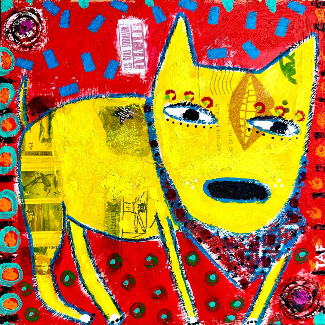 Tracey Ann Finley Original Street Yellow Dog Painting Mixed Media on ...
