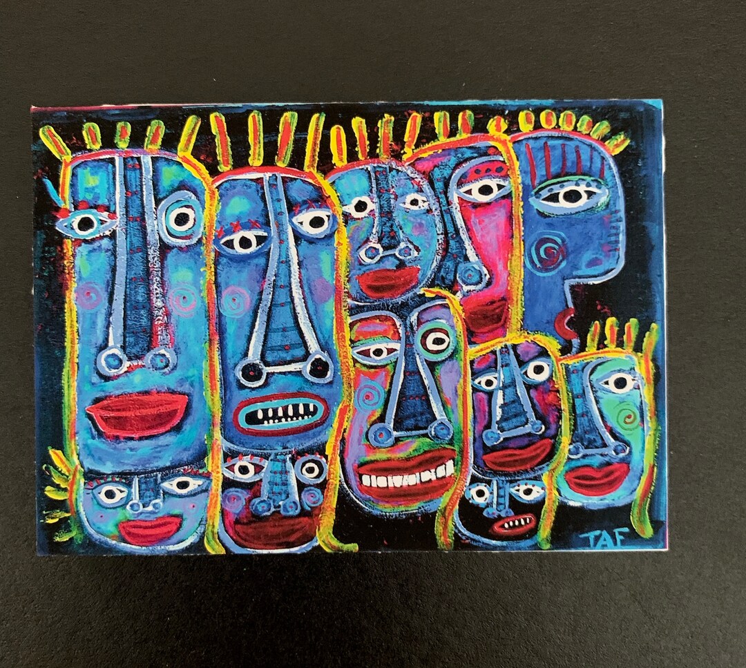 Tracey Ann Finley Art ACEO Limited Edition Print Raw Brut One Big Happy ...