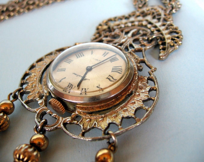 Majestime 17 Jewel Clock Gold Tone Necklace - Etsy