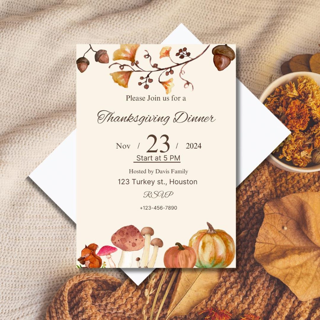 Editable Thanksgiving Dinner Invitation Customizable Digital Template ...