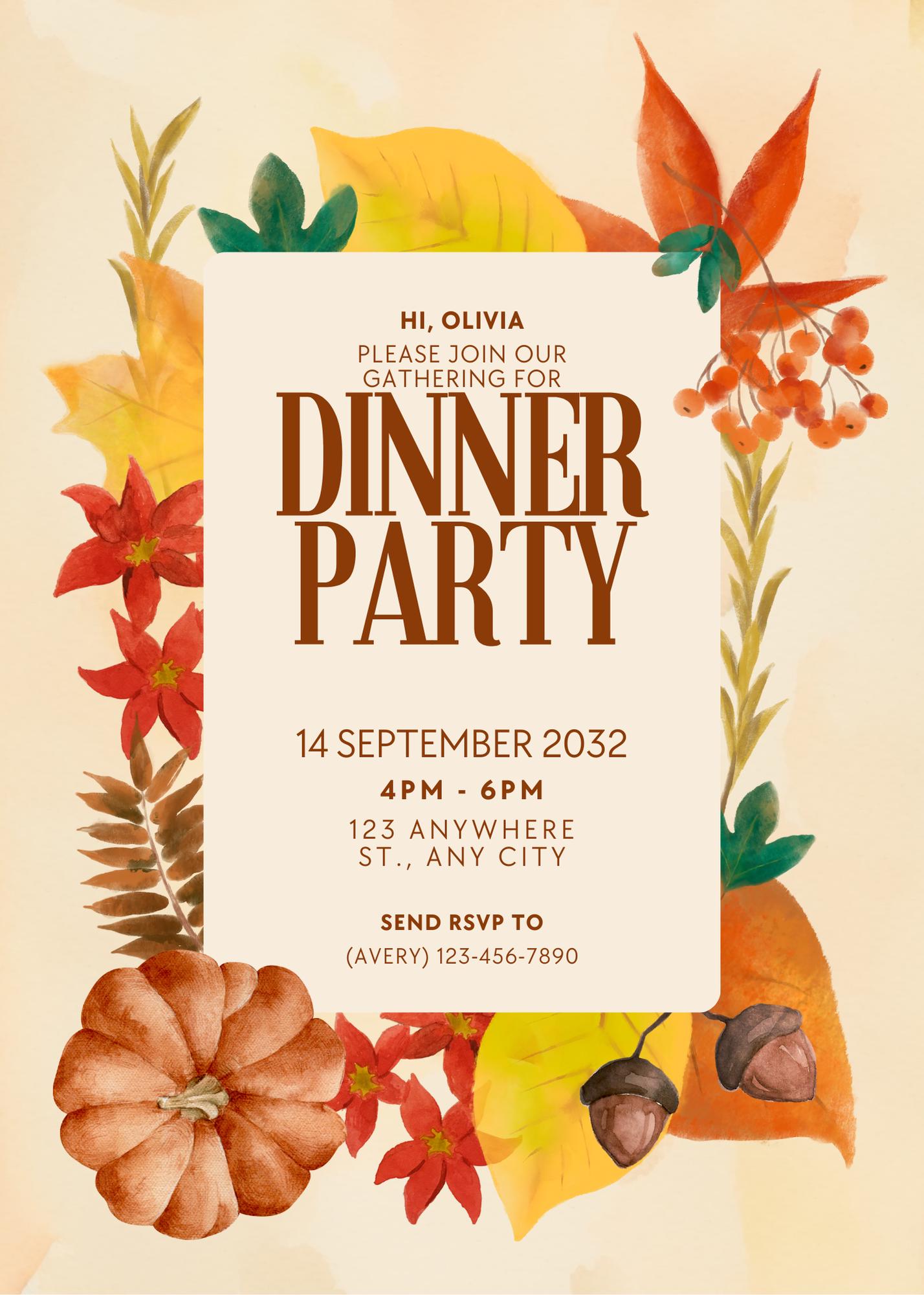 Editable Fall Dinner Party Invitation Customizable Digital Template for ...