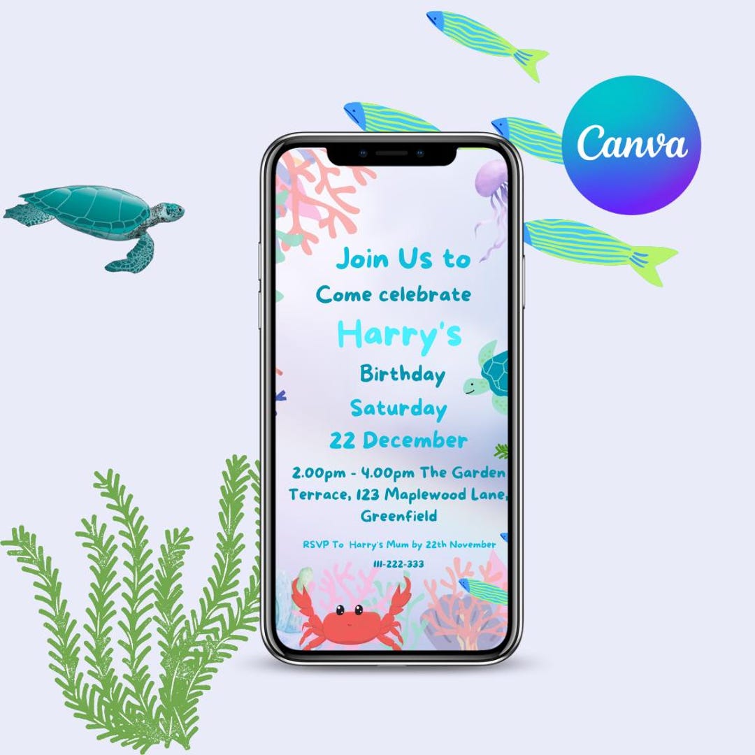 Sea-inspired Birthday Card Ocean-themed Editable Digital Invitation - Etsy