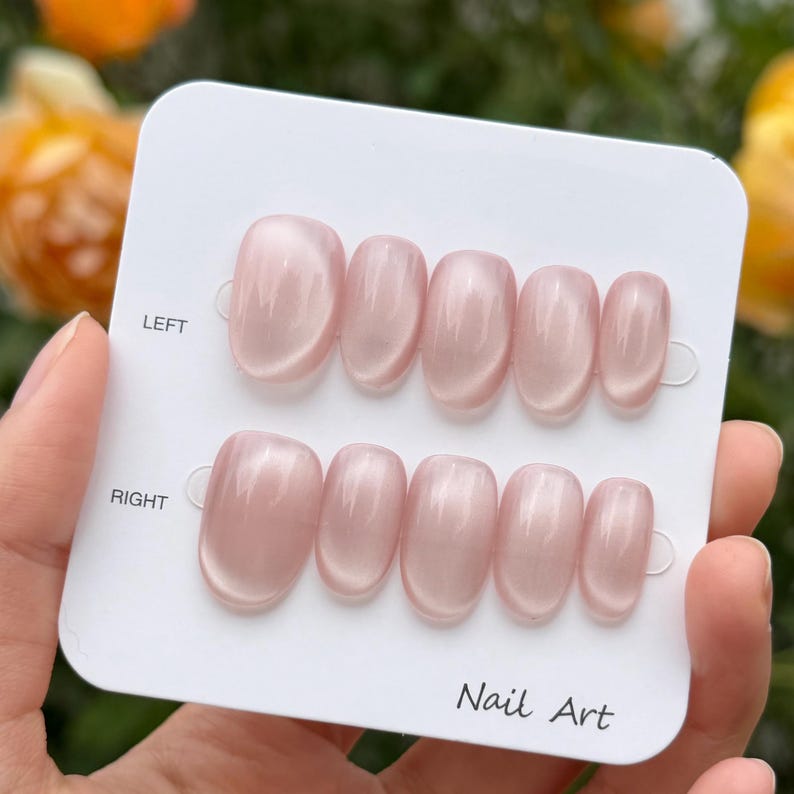 Natural Pink Cat Eye Press on Nails: Bridal, Reusable - Etsy