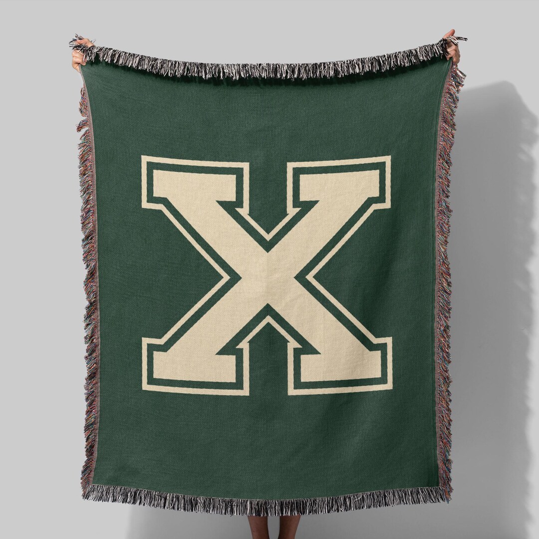 Pine Green Cabin Blanket – Letter X Monogram Throw, Rustic Nature ...