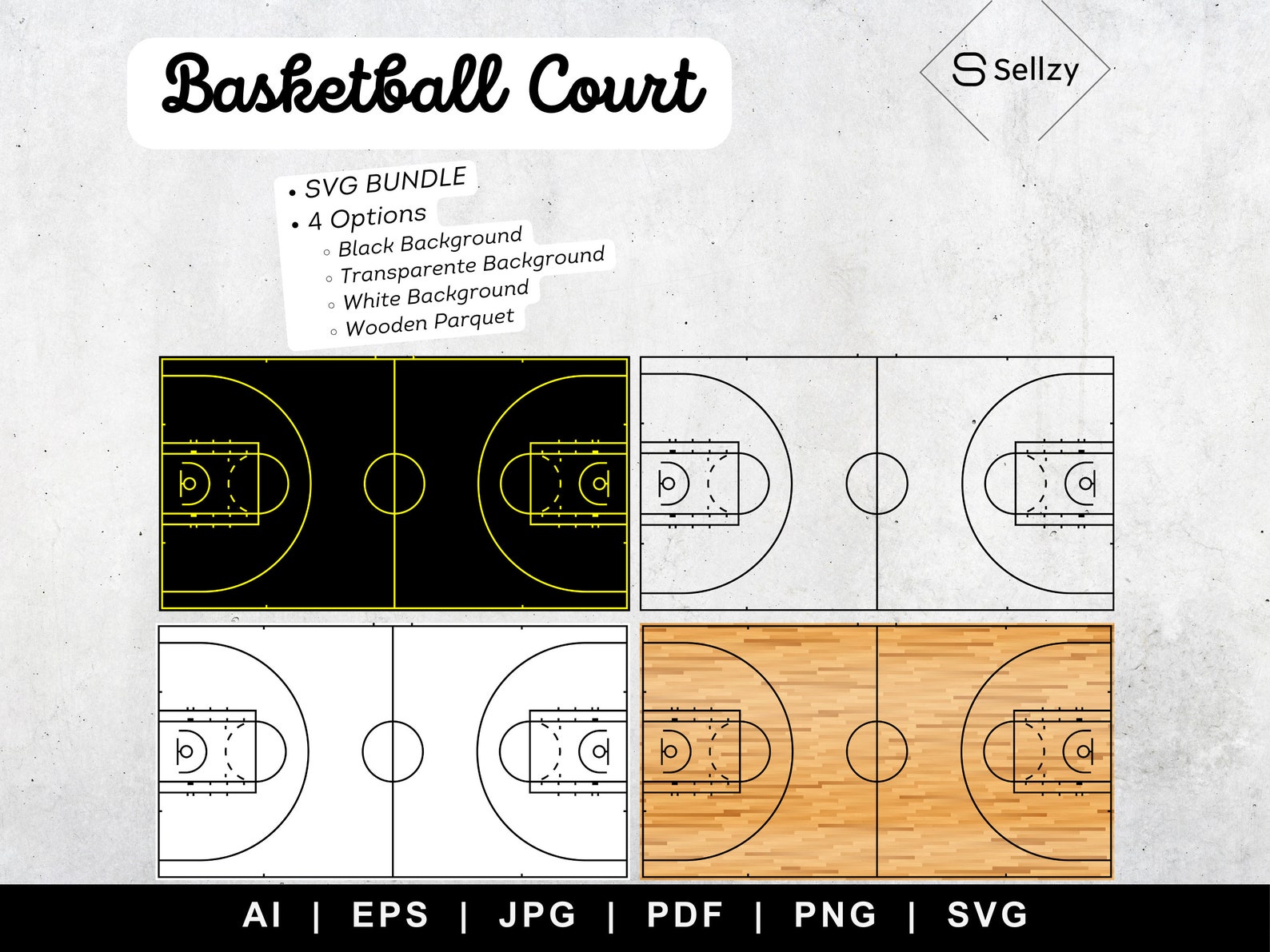 Basketball Court Bundle SVG | Basketball Court Outline SVG | Basketball ...