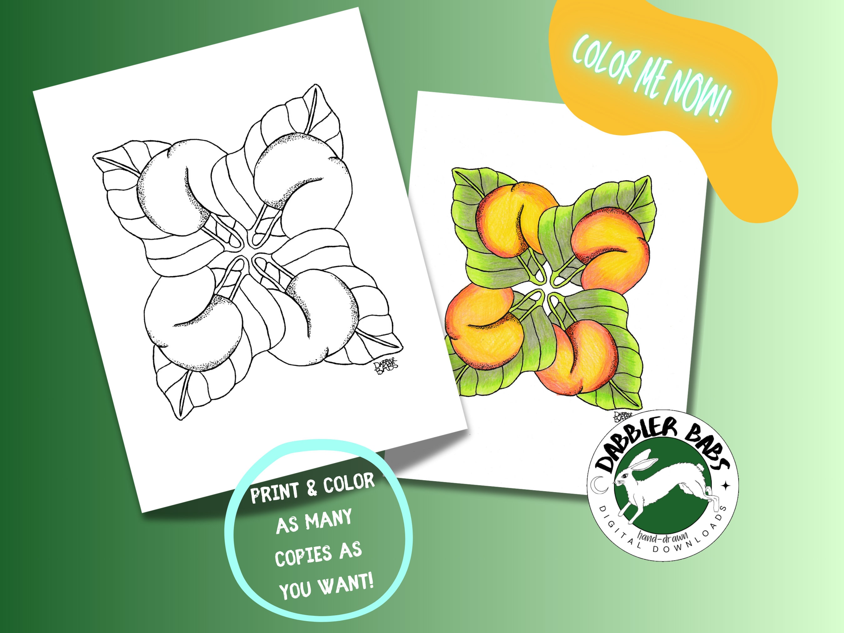 Peach Bums | Hand-drawn Coloring Page | Download & Print Instantly ...