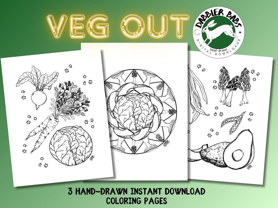 Veg Out | Hand-drawn Coloring Page | Garden Veggies | Print & Color ...