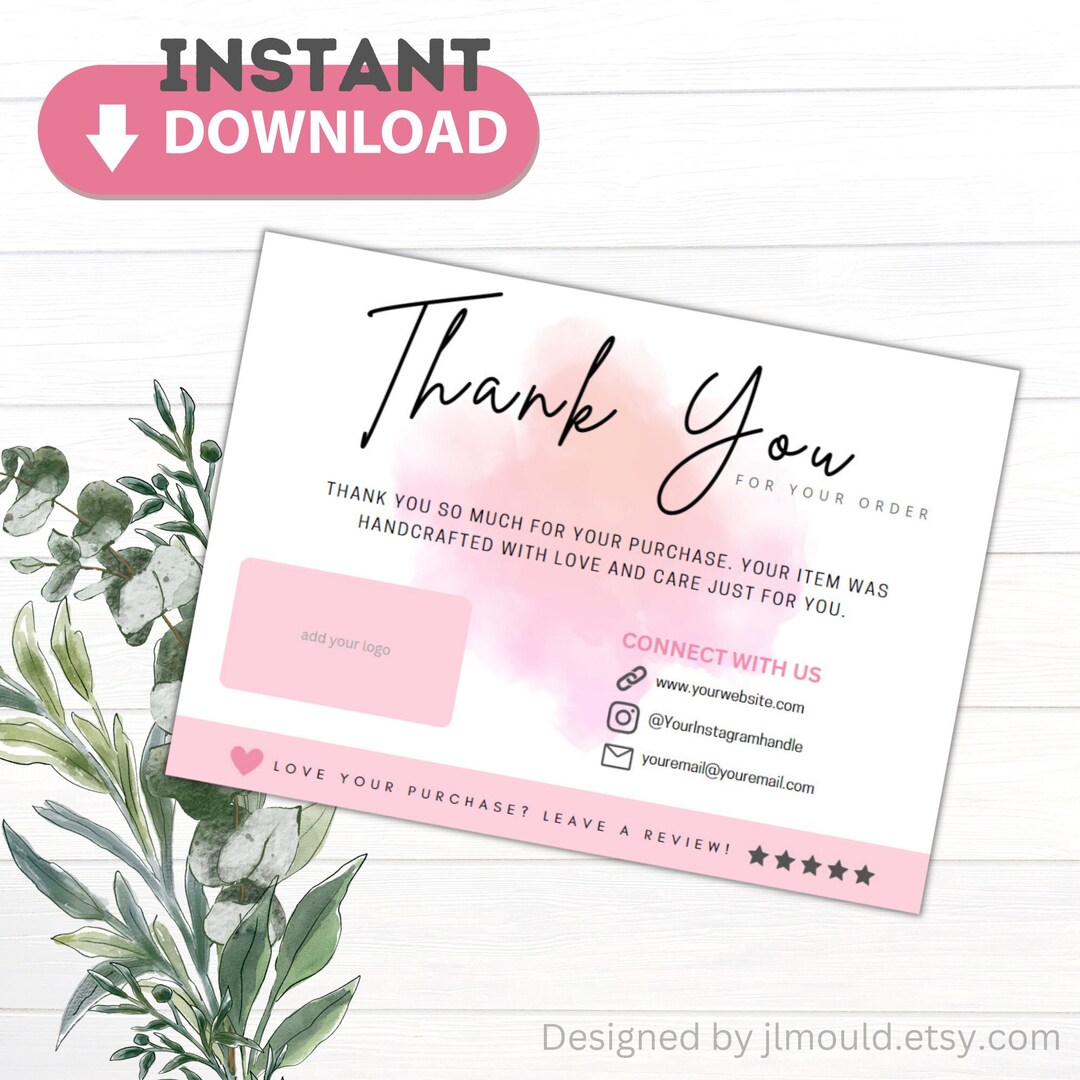 Editable SIMPLE Business Thank You Insert Card Template Pink Modern ...