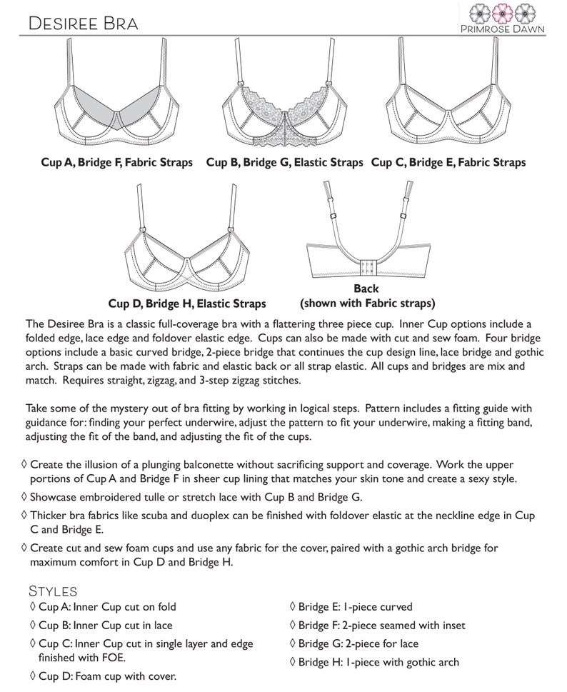 Desiree Bra PDF Sewing Pattern: Underwire Bra for Low-stretch Fabrics ...