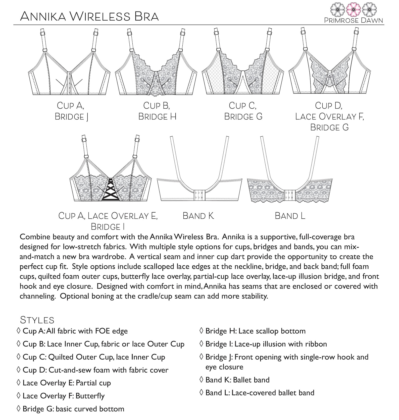 Annika Wireless Bra PDF Sewing Pattern: Wire-free Bra for Low-stretch ...