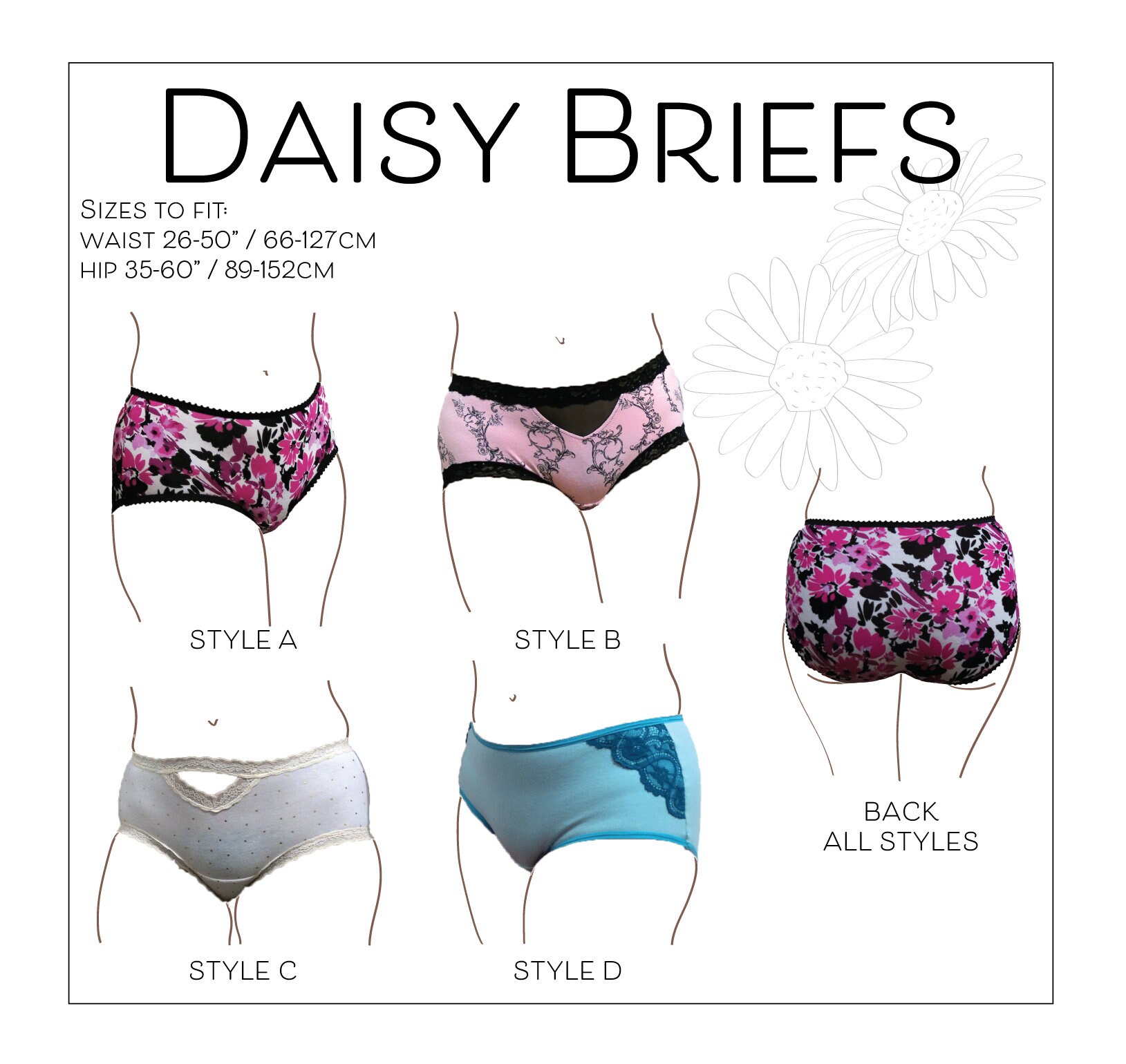 Daisy Briefs Panty PDF Sewing Pattern: Mid-rise Full Coverage Women's Underwear for Stretch ...