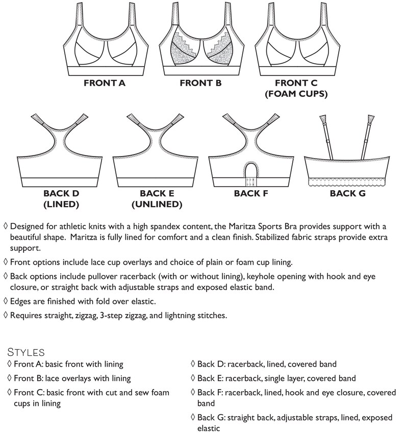 Maritza Sports Bra PDF Sewing Pattern: Athletic Bra for Stretch Knits ...