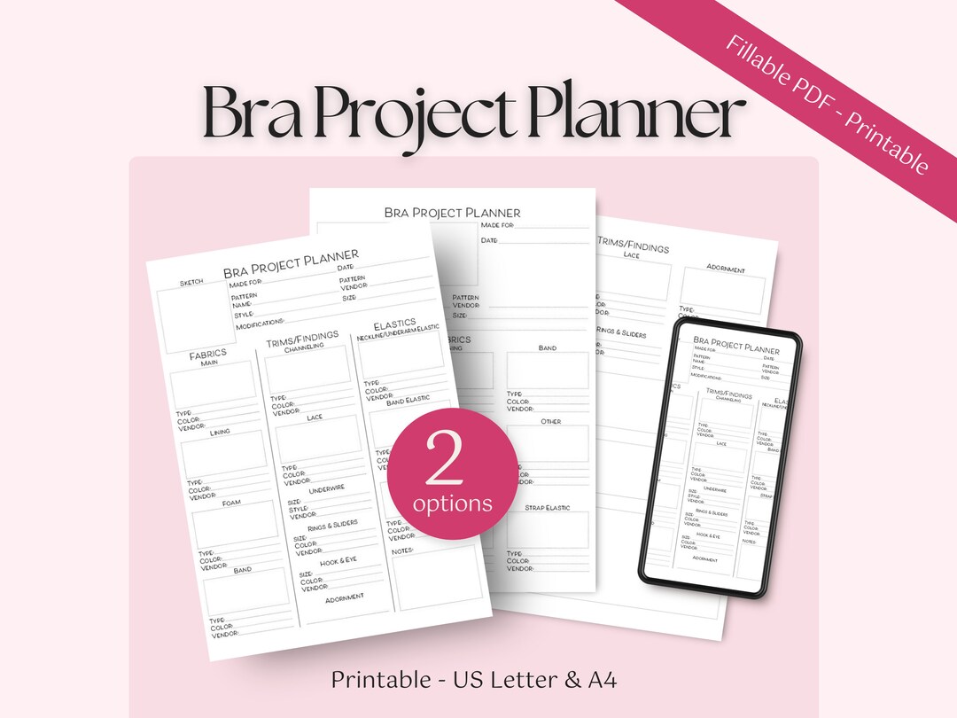 Bra Project Sewing Planner Fillable Printable PDF for US Letter & A4 1 ...