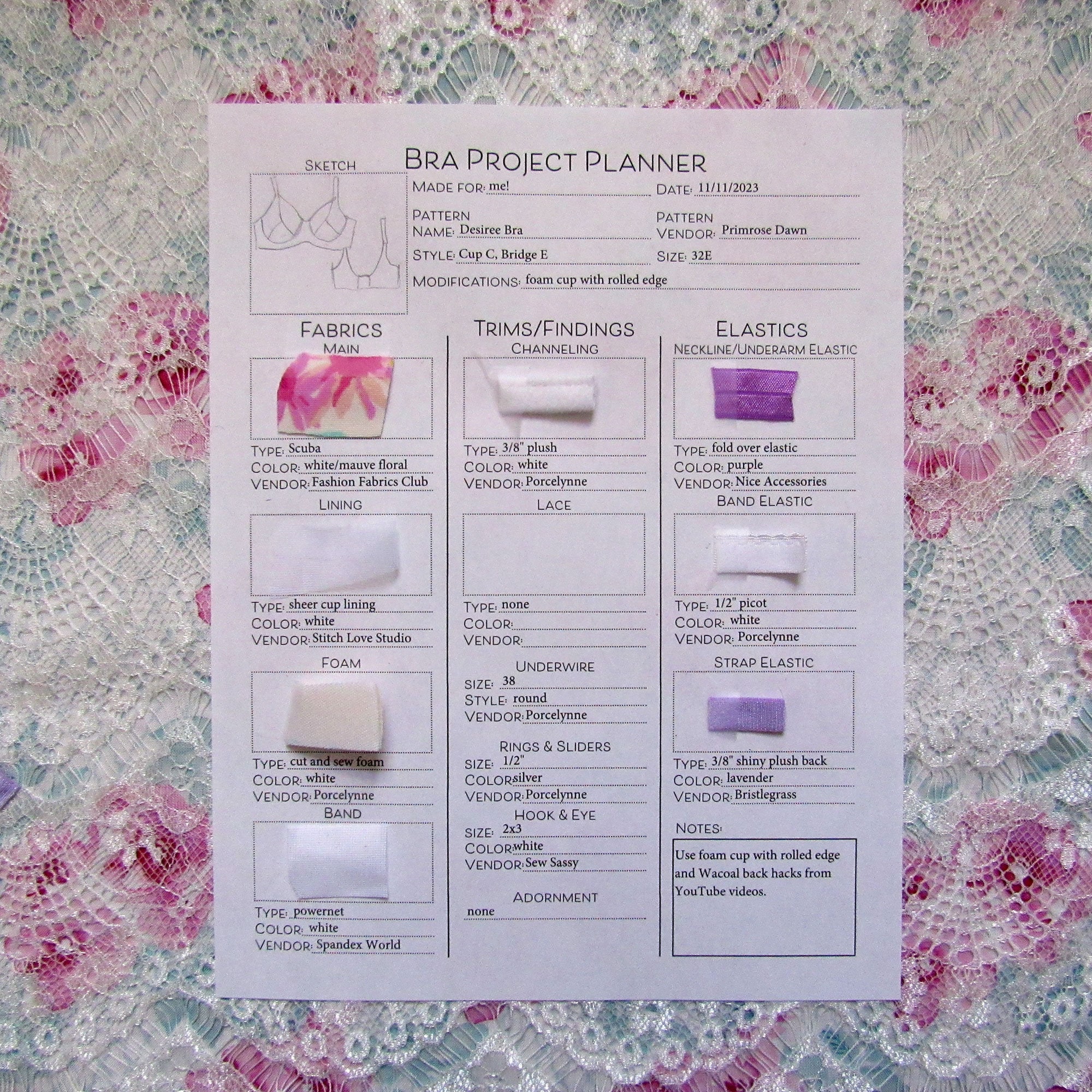 Bra Project Sewing Planner Fillable Printable PDF for US Letter & A4 1 ...