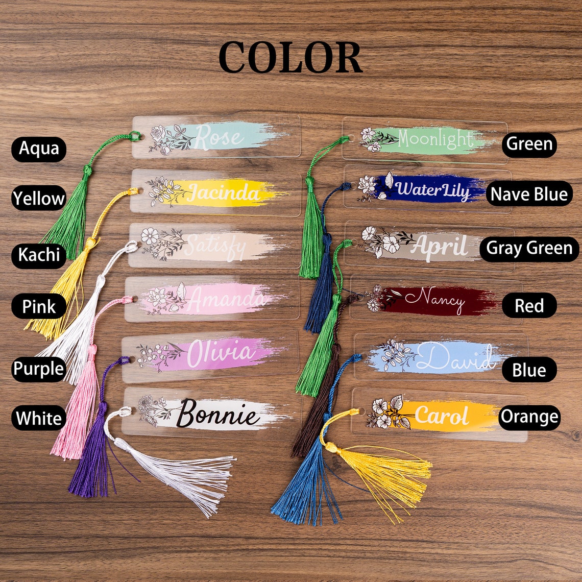 Personalized Birth Flower Bookmark Custom Name Acrylic Bookmark for Her ...