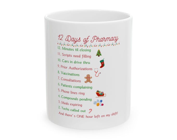 12 Days of Pharmacy Christmas Mug, Christmas Pharmacy Mug, Pharmacy ...