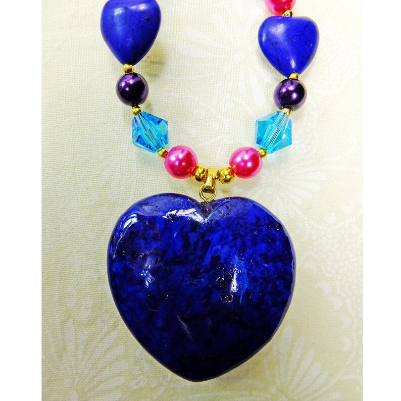 Deep Blue Stone Heart Pendant on a Necklace With Royal Blue Mangasite ...