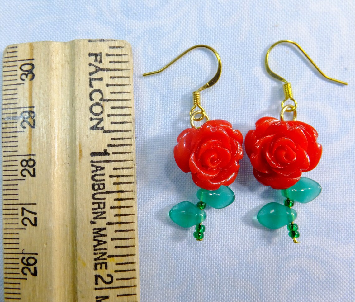 Romantic Red Roses Earrings Blood Red Resin Rose Beads With - Etsy