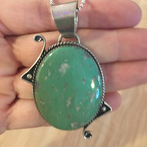 Large Crescent Valley TURQUOISE Pendant NECKLACE Sterling Silver Chain ...