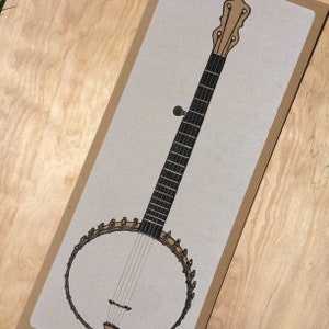 5 STRING BANJO INSTRUMENT Print Hand Printed Letterpress Poster Linocut ...