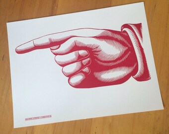 Giant POINTY FINGER Pointing RIGHT Hand Printed Letterpress | Etsy