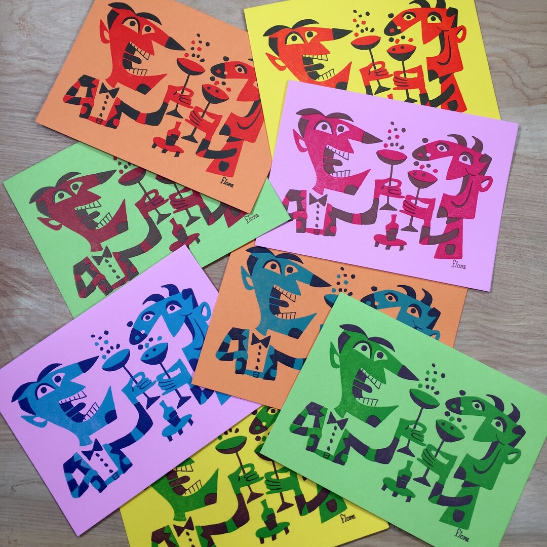 JIM FLORA Cocktails Art Greeting Cards, Hand Printed Letterpress ...