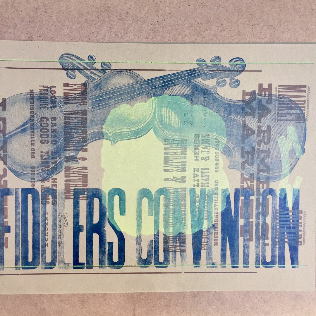 FIDDLE MONOPRINT POSTER Hand Printed Letterpress Art, One of a Kind ...